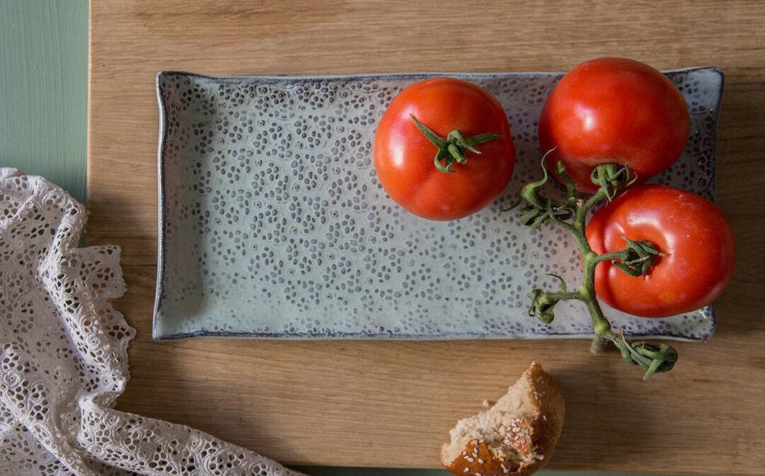Light Blue Ceramic Serving Tray: Rectangular Dinner Table Pottery ...