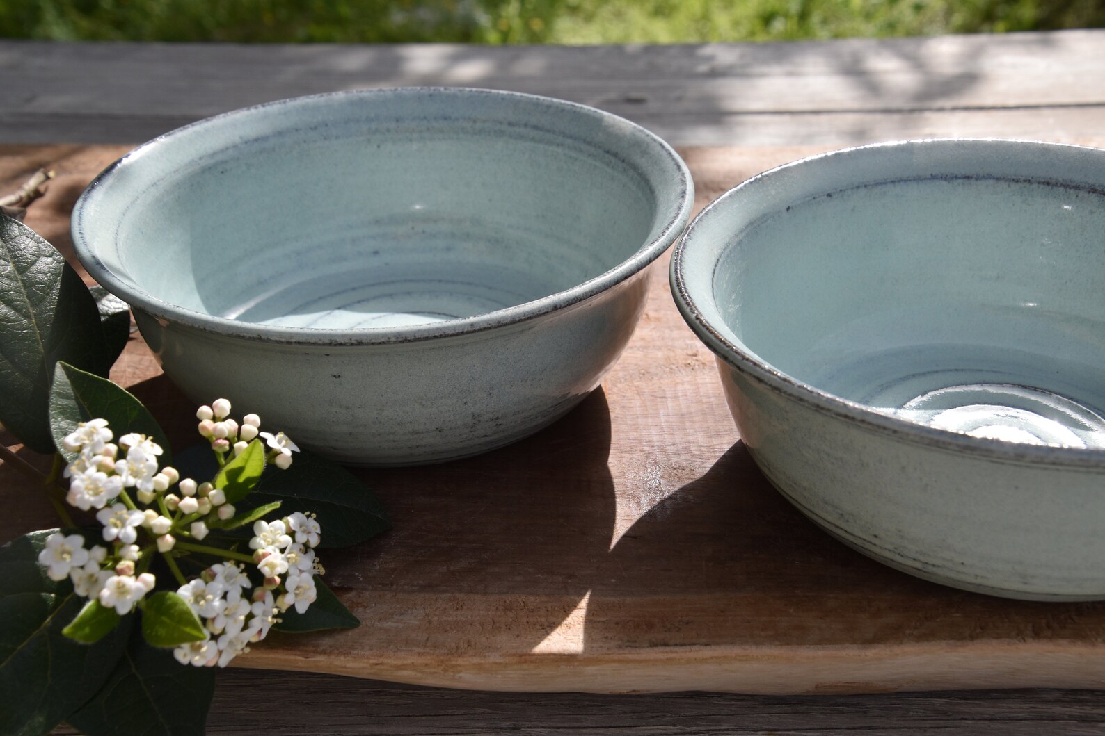Ceramic Light Blue Bowls Set, Pottery Serving Dish, Pottery Soup Bowl ...