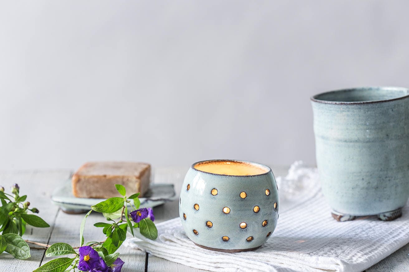 Ceramic Utensil Holder, Pottery Light Blue Toothbrush Holder, Pottery ...