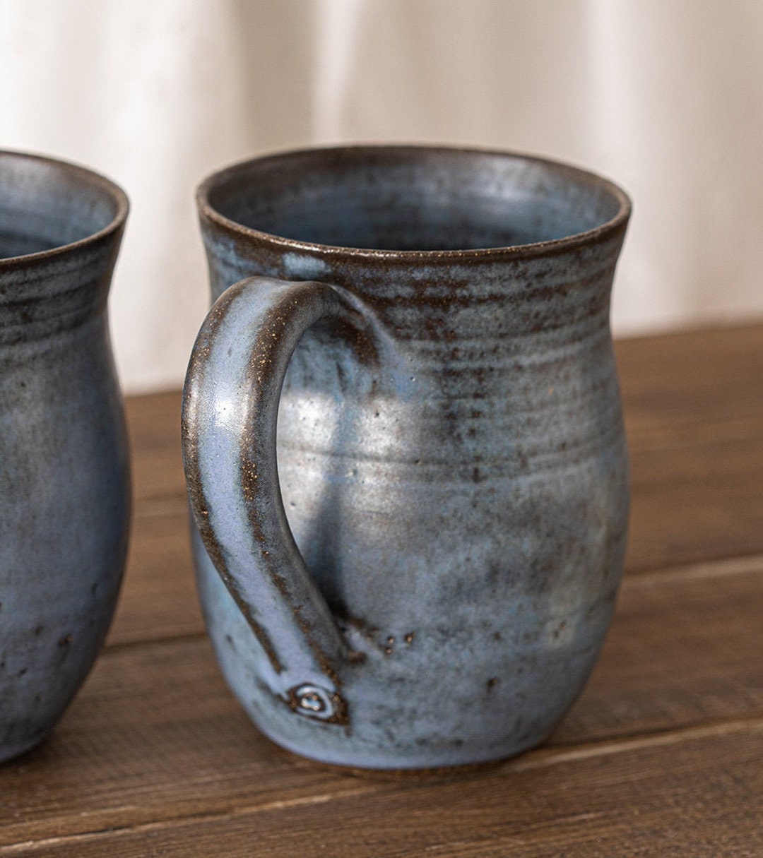 XL Ceramic Unique Blue Mug, Giant Pottery 20oz Mug, Large Pottery ...