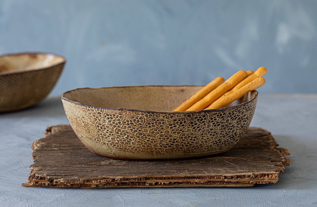 Pottery Rustic Brown Bowl Handmade, Ceramic Salad Oval Bowl, Ceramic ...