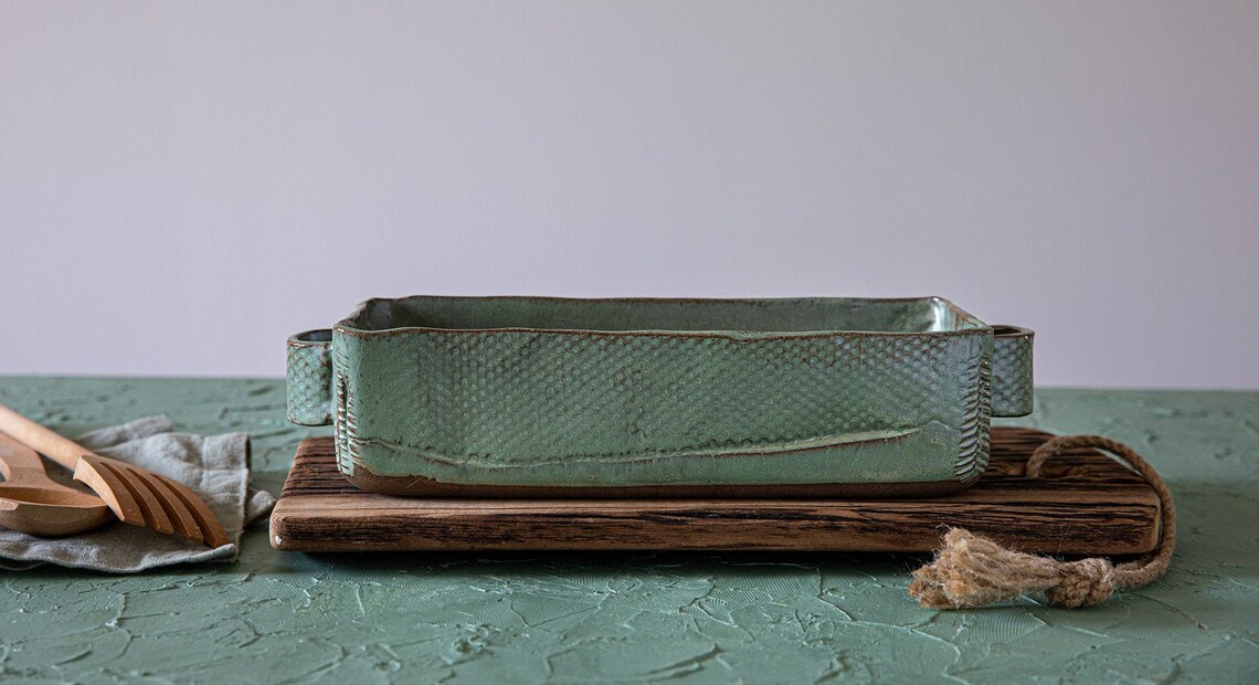 Big Ceramic Baking Dish, Big Pottery Bowl, Big Ceramic Bowl, Green ...