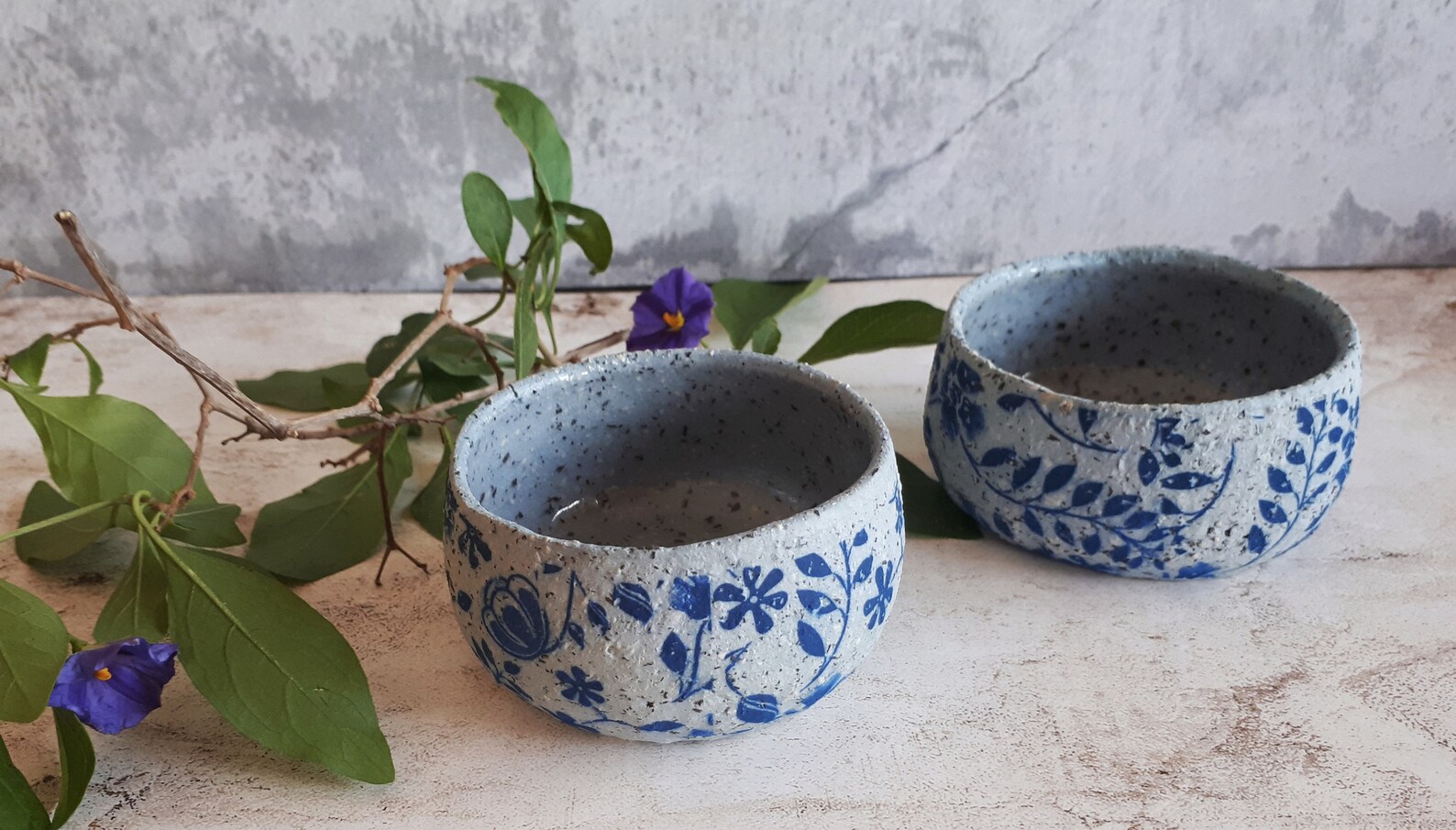 Small Pottery Blue Bowls SET OF THREE - Etsy