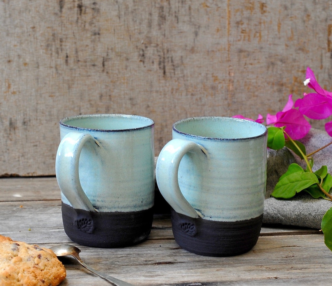Ceramic Light Blue Mug Set, Pottery Coffee Mugs Set, Ceramic Tea Mug ...