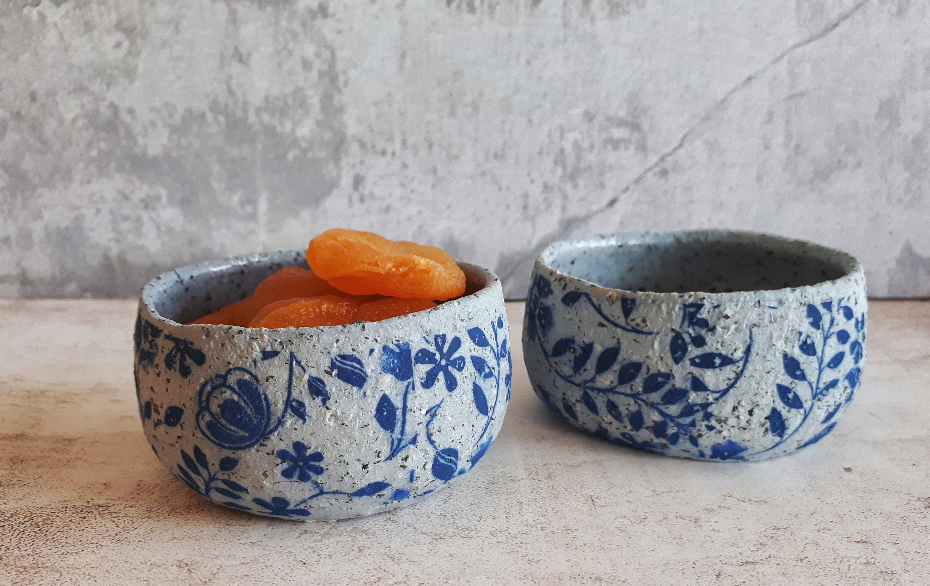 Small Pottery Blue Bowls SET OF THREE - Etsy