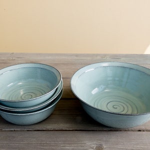Ceramic Light Blue Bowls Set, Pottery Serving Dish, Pottery Soup Bowl ...