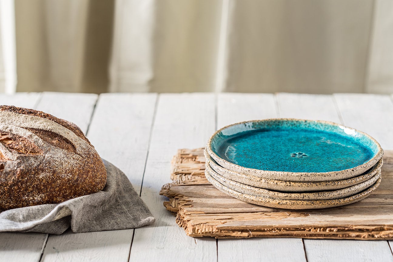 Pottery Turquoise Dessert Plate Set, Ceramic Dessert Turquoise Plates ...