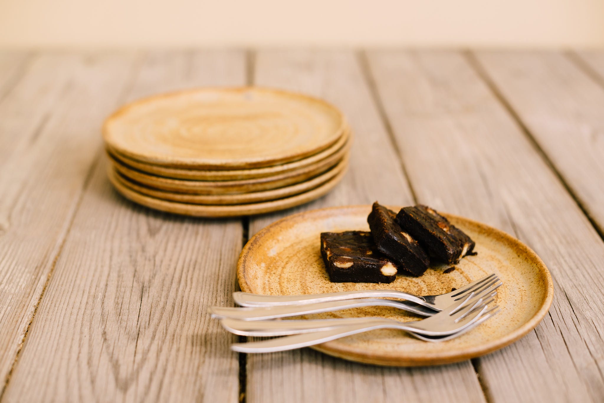 Pottery Dessert Rustic Brown Plates Set, SET OF 2, Ceramic Brown and ...