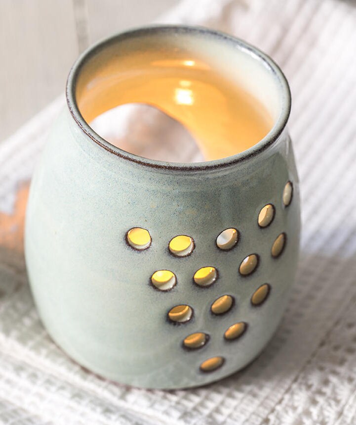 Handmade Ceramic Oil Diffuser, Light Blue Pottery Aromatherapy Candle ...