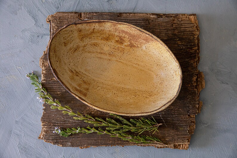 Pottery Rustic Brown Bowl Handmade, Ceramic Salad Oval Bowl, Ceramic ...