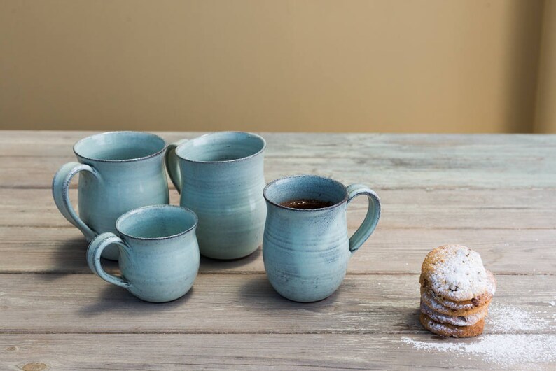 Handmade Light Blue Pottery Mug Set, Ceramic Tea Cups (set of 2), US ...