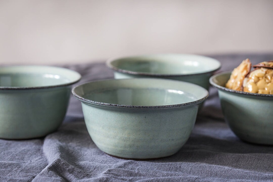 Ceramic Dessert Light Blue Bowls Set, SET OF 8, Pottery Light Blue ...
