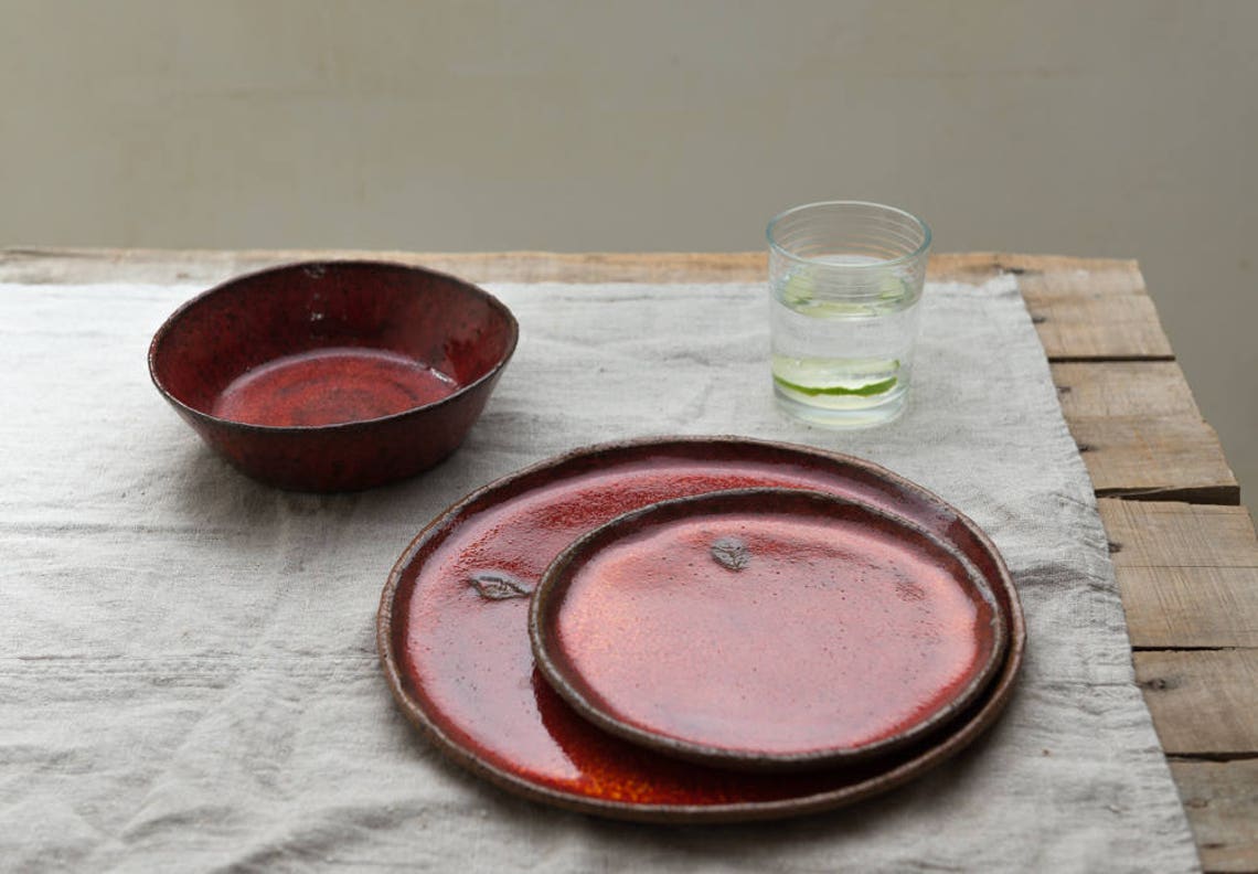 Ceramic Red Dessert Plate, Pottery Dessert Red Plate, Small Ceramic ...