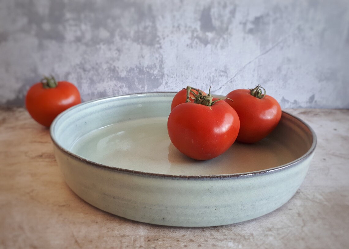 Big Pottery Light Blue Baking Dish Pottery Serving Bowl - Etsy