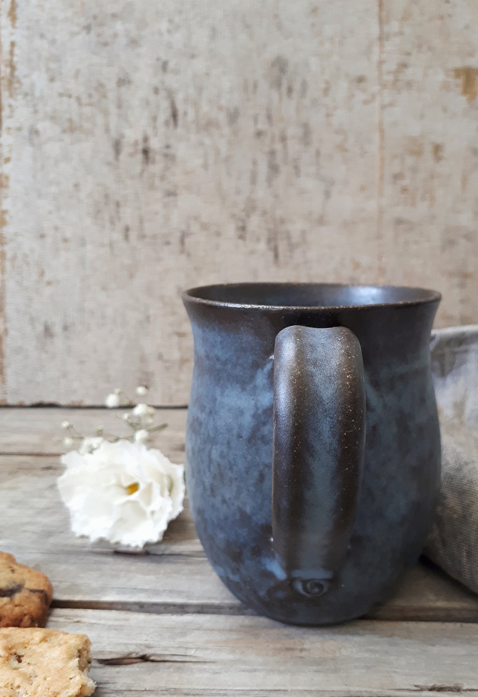 Ceramic Unique Blue Mug Set, Pottery Blue Mugs, Ceramic Coffee Cups ...