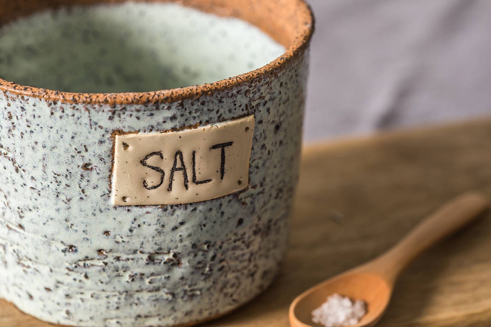 Ceramic Light Blue Salt Cellar, Ceramic Salt Canister, Pottery Salt Jar ...