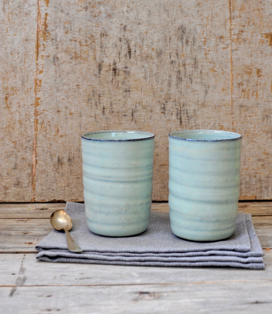 Pottery Handless Light Blue Mug Set, Ceramic Tea Cups Set, Light Blue ...