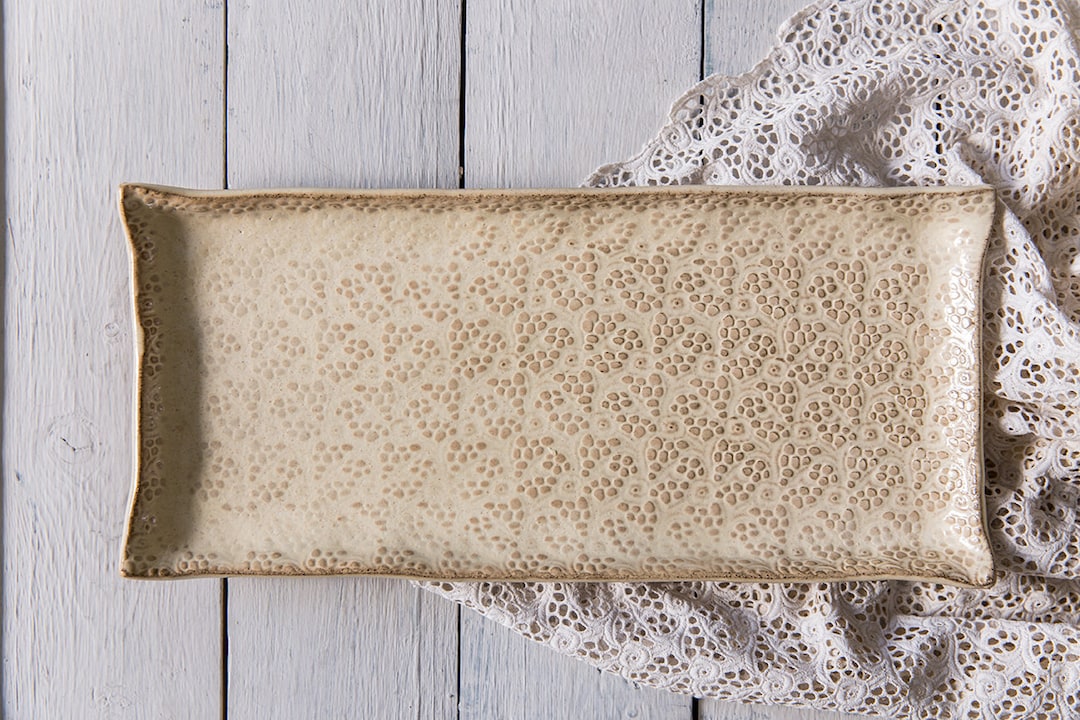 White Pottery Tray, Pottery Serving Dish, Ceramic White Platter ...