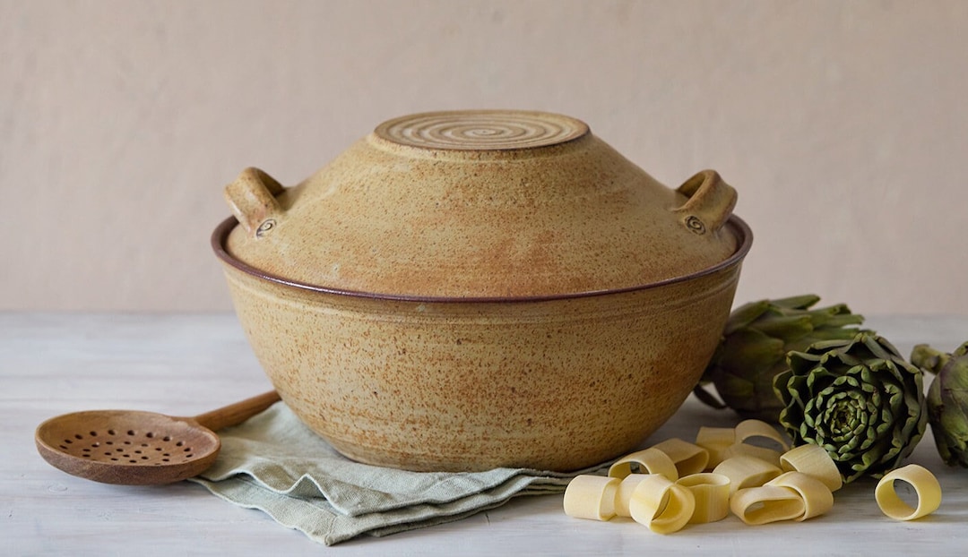 Very Big Ceramic Rustic Casserole, Big Pottery Bread Baking Dish, Large ...