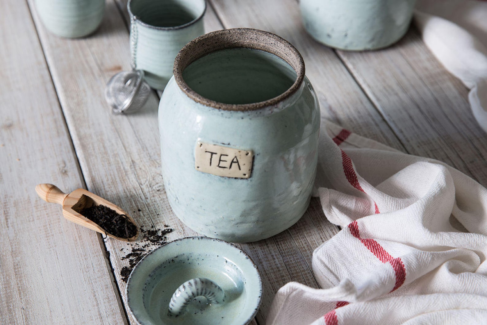 Ceramic Tea Container Rustic Blue Pottery Tea Canister - Etsy