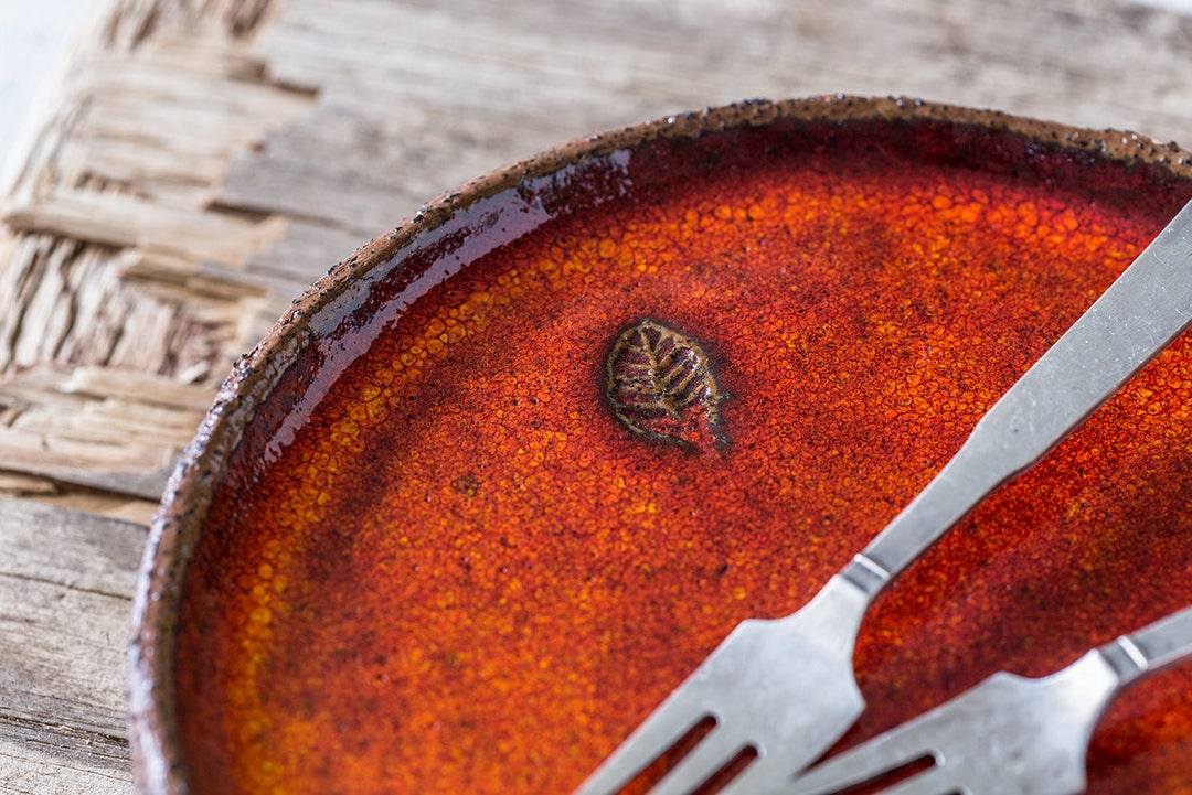 Ceramic Dessert Red Plates Set, SET OF 2, Pottery Red Dessert Plates ...
