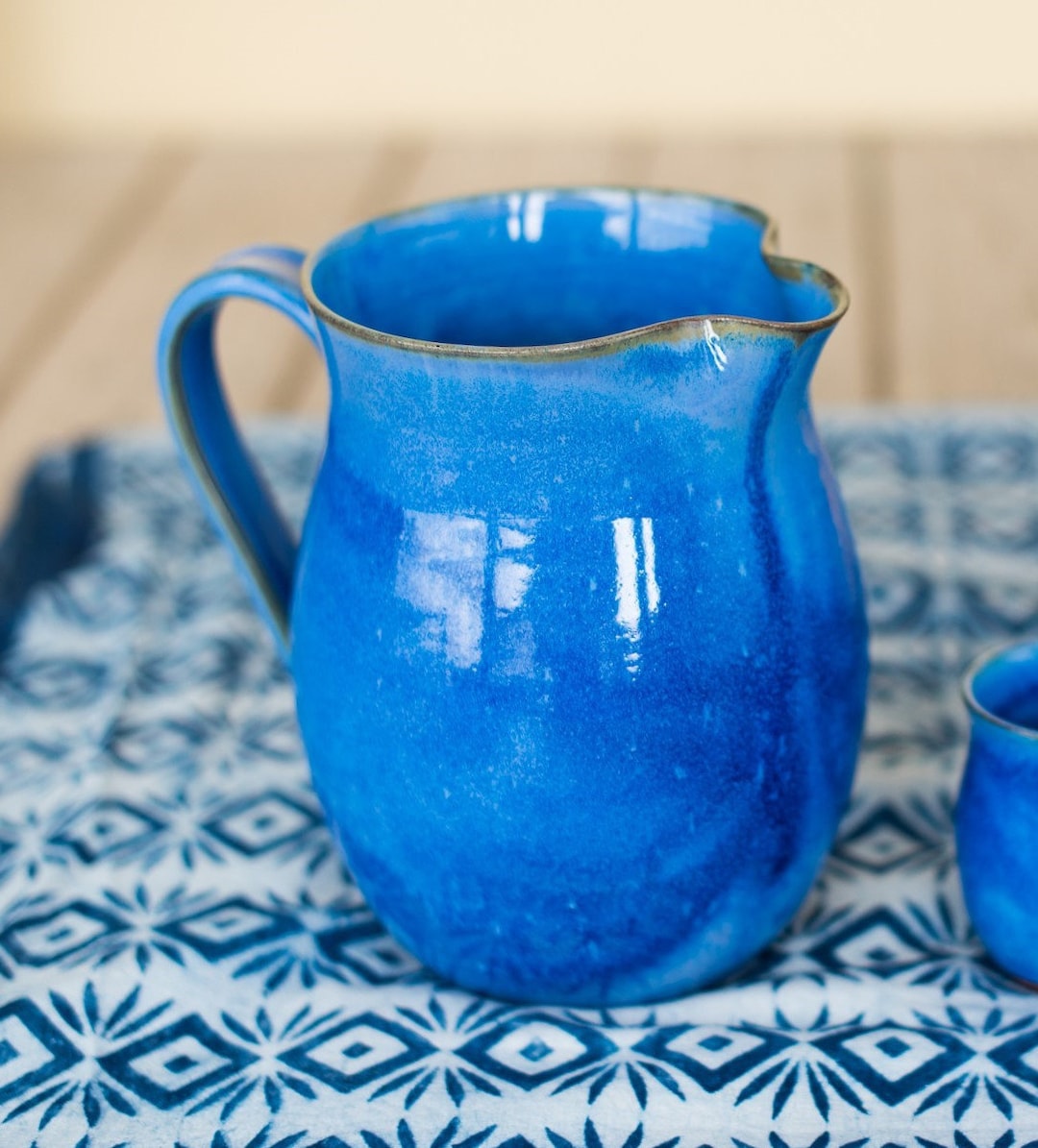 Handmade Ceramic Blue Pitcher, Large Pottery Jug Vase, 50 Fl Oz, US DDP ...