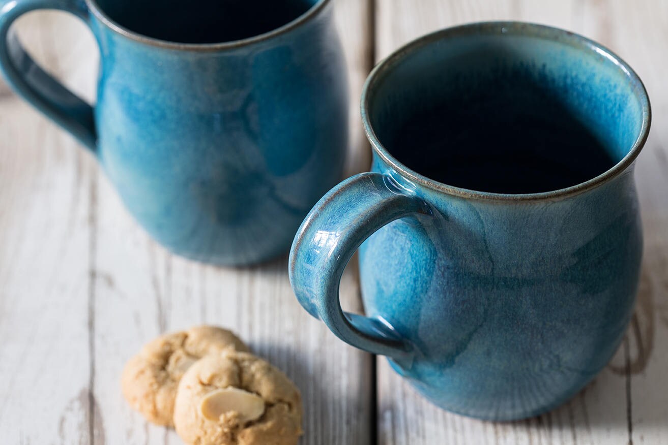 Pottery Turquoise Mug Set, SET OF 2, Ceramic Tea Turquoise Mugs Set ...