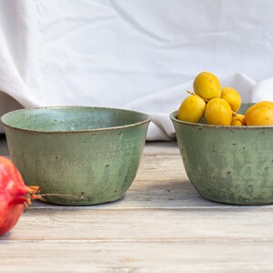 Handmade Light Green Ceramic Soup Bowl Set, Rustic Pottery Serving ...
