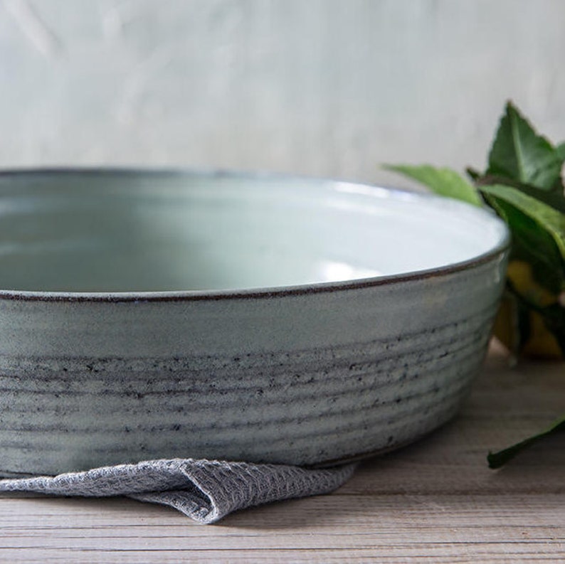 Big Ceramic Bowl, Light Blue Pottery Baking Dish, Big Ceramic Baking ...
