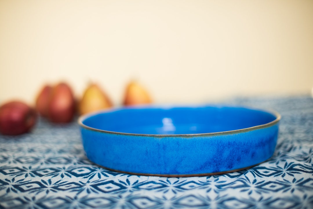 Big Blue Ceramic Bowl, Blue Pottery Baking Dish, Big Pottery Serving ...