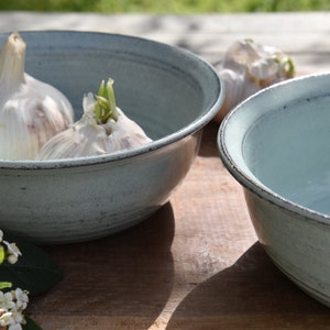 Ceramic Light Blue Bowls Set, Pottery Serving Dish, Pottery Soup Bowl ...
