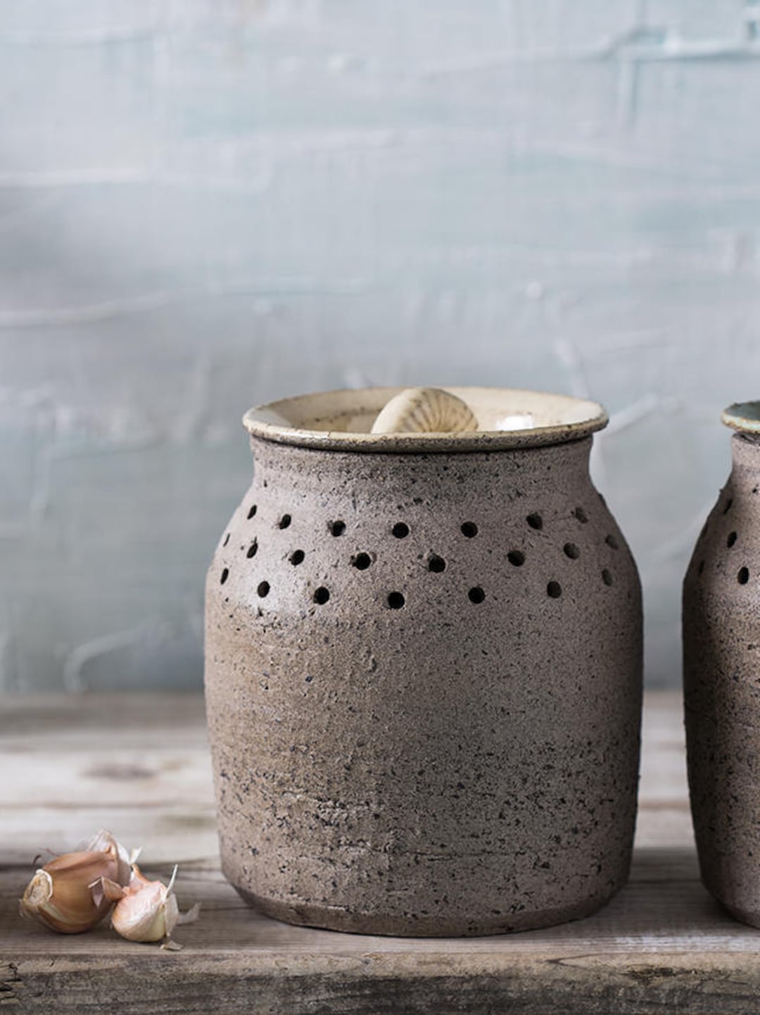 Big Ceramic Garlic Keeper, Rustic Pottery Onion Jar, Housewarming Gift ...
