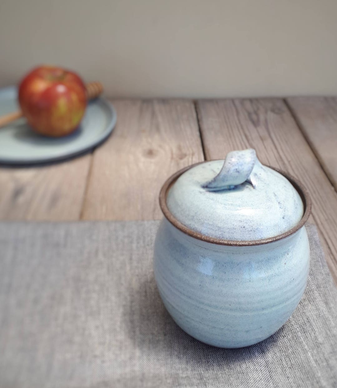 Ceramic Honey Jar, Pottery Light Blue Pot, Ceramic Sugar Bowl, Ceramic ...
