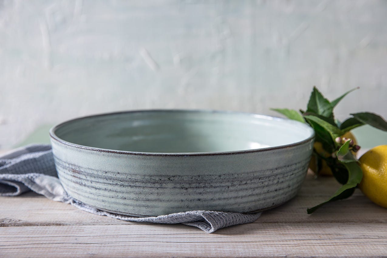 Big Ceramic Bowl, Light Blue Pottery Baking Dish, Big Ceramic Baking ...