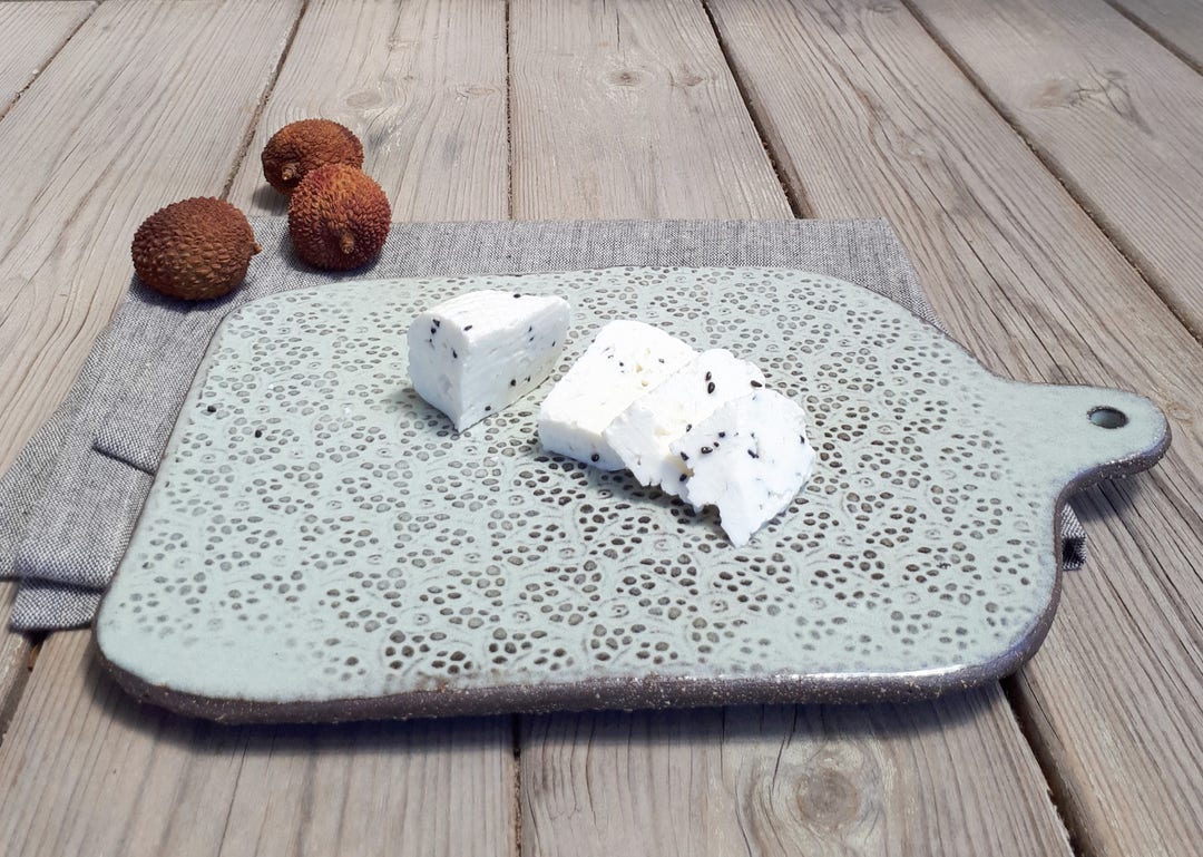 Handmade Light Blue Pottery Cheese Board Platter: Elegant Ceramic ...
