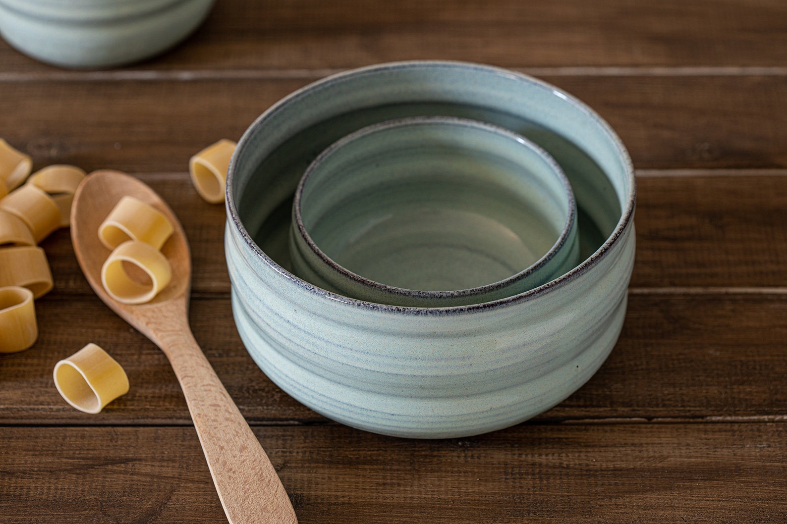 Ceramic Light Blue Soup Bowls Set, SET OF TWO, Pottery Light Blue Bowls ...