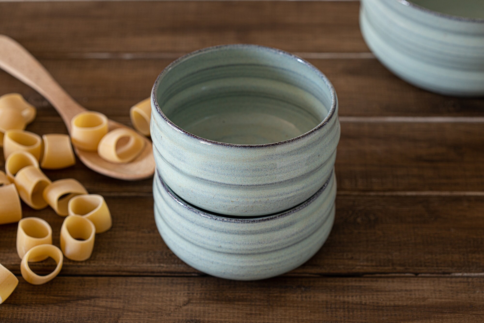 Ceramic Light Blue Soup Bowls Set, SET OF TWO, Pottery Light Blue Bowls ...