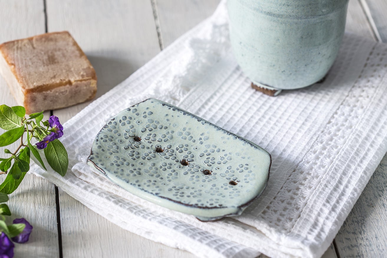 Ceramic Light Blue Bathroom Set, SET OF TWO, Ceramic Toothbrush Holder ...