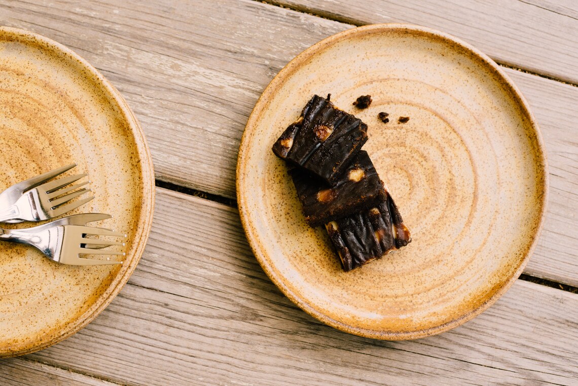 Pottery Dessert Rustic Brown Plates Set, SET OF 2, Ceramic Brown and ...