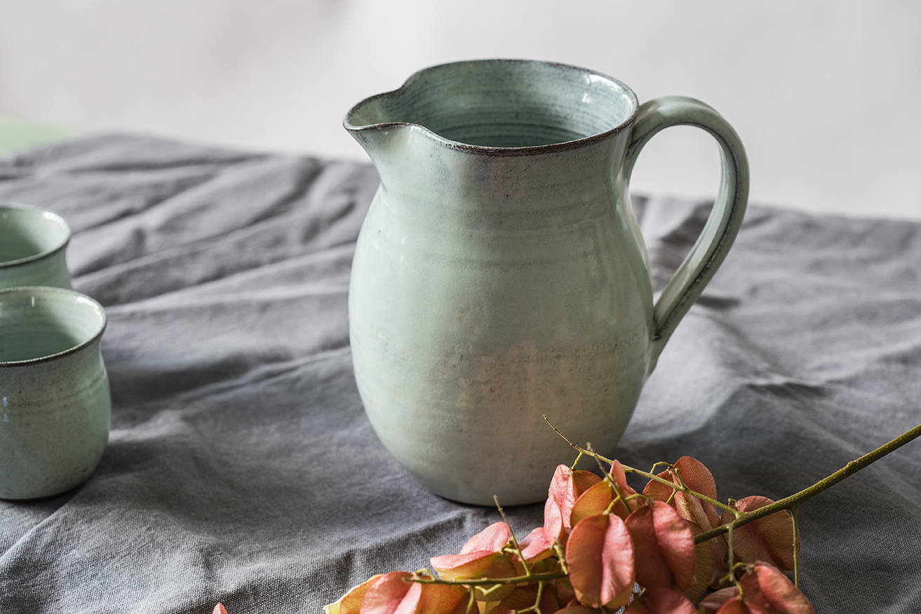 Big Ceramic Light Blue Pitcher, Big Pottery Jug, Big Pottery Pitcher ...