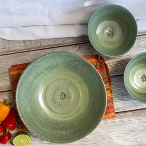 Handmade Light Green Ceramic Soup Bowl Set, Rustic Pottery Serving ...
