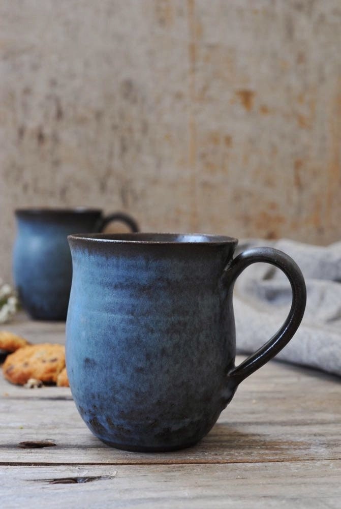 Ceramic Unique Blue Mug Set Pottery Blue Mugs Ceramic Coffee - Etsy