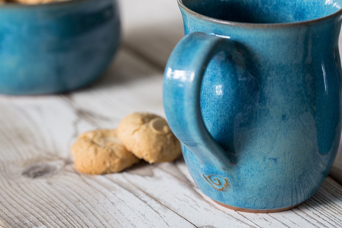 Pottery Turquoise Mug Set, SET OF 2, Ceramic Tea Turquoise Mugs Set ...
