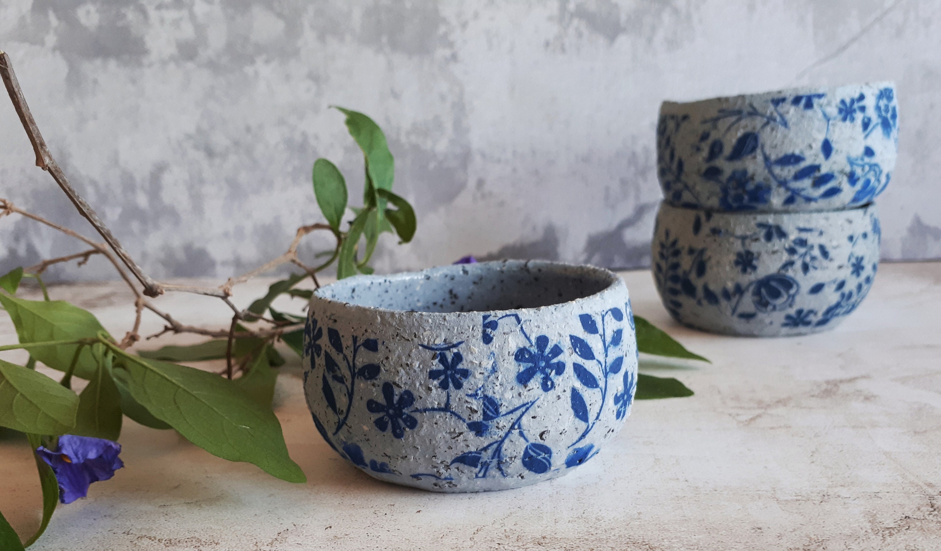 Small Pottery Blue Bowls SET OF THREE - Etsy