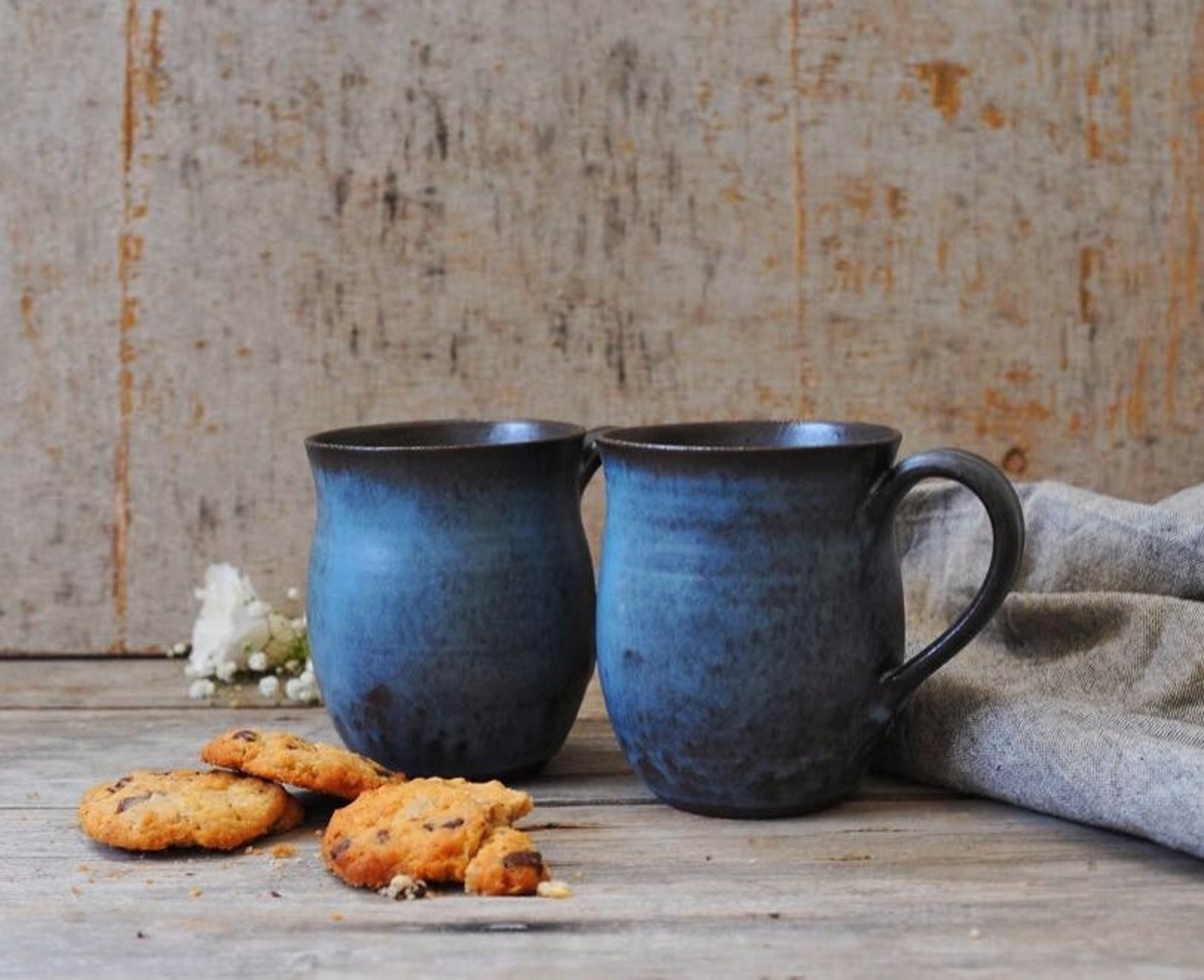 Ceramic Unique Blue Mug Set Pottery Blue Mugs Ceramic Coffee - Etsy