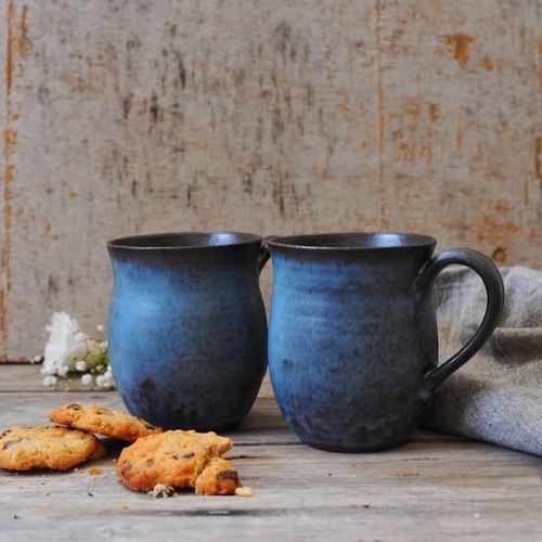 Ceramic Unique Blue Mug Set Pottery Blue Mugs Ceramic Coffee - Etsy