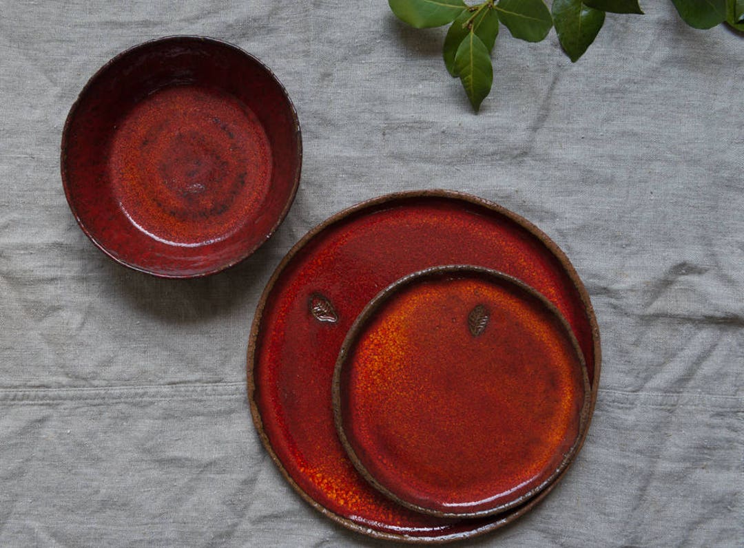 Ceramic Red Dessert Plate, Pottery Dessert Red Plate, Small Ceramic ...
