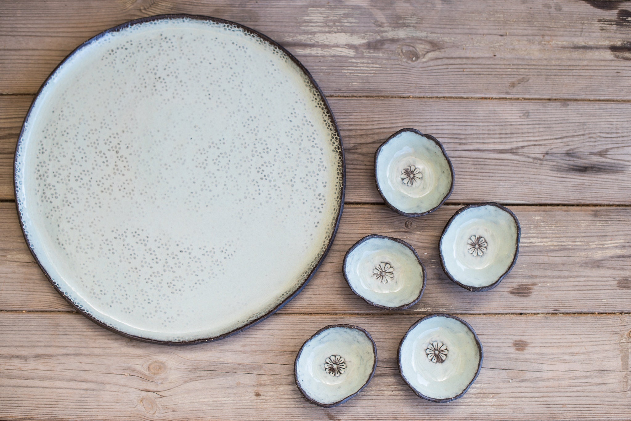 Pottery Big Light Blue Tray and 5 Small Bowls SET OF 6 - Etsy