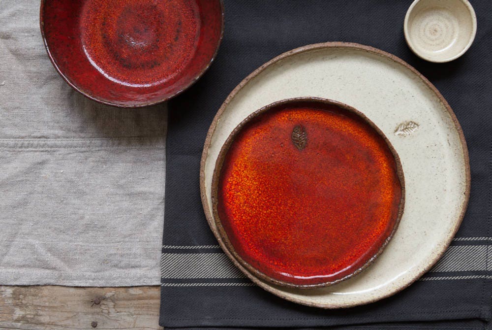 Ceramic Red Dessert Plate, Pottery Dessert Red Plate, Small Ceramic ...