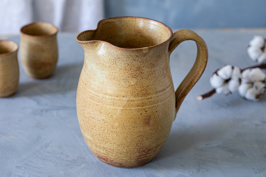 Big Ceramic Rustic Pitcher, Big Pottery Jug, Big Ceramic Brown and ...
